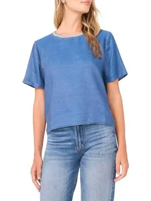 Vince Camuto Bead Detail Chambray Top - Chambray Blue
