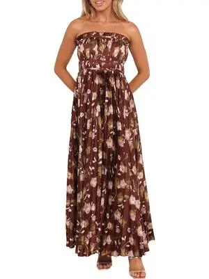 PETAL & PUP Floral Strapless Maxi Dress - Brown Floral