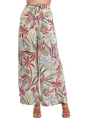 PETAL & PUP Illoura Palm Print Wide Leg Pants - Tahitian Tide