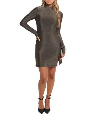 PETAL & PUP Metallic Long Sleeve Mini Dress - Gold