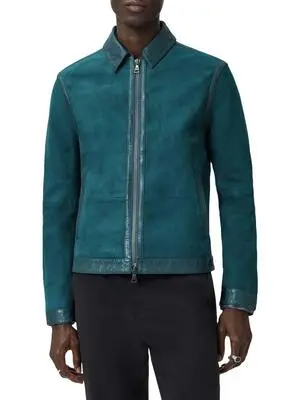 John Varvatos Jaxon Leather-trimmed Suede Jacket - Peacock Blue