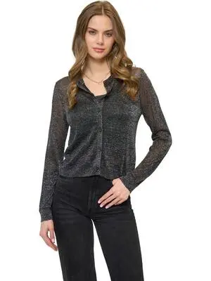 Central Park West Colette Sheer Lurex Cardigan With Cami - Black