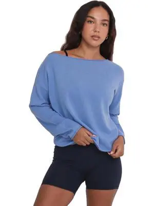 REBODY Romy Off Shoulder Cashmere Sweater - Coastal Blue
