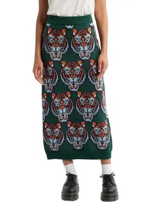 DRESSED IN LALA Wild Things Knit Midi Skirt - Green