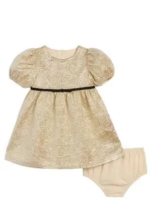 PIPPA & JULIE Jill Puff Sleeve Jacquard Dress - Gold