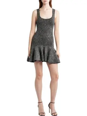 LoveShackFancy Sarajane Metallic Flounce Hem Mini Dress - Black