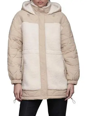 Avec Les Filles Hooded Nylon & Faux Shearling Anorak - Sand/bone