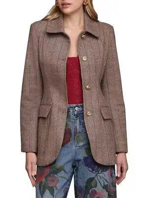 Avec Les Filles Herringbone Hourglass Blazer - Brown Herringbone