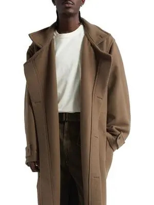 LEMAIRE Double Face Wool Wrap Coat Dark Squirrel