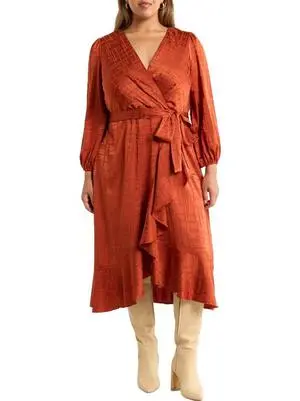TAHARI ASL Long Sleeve Faux Wrap Dress - Persimmon