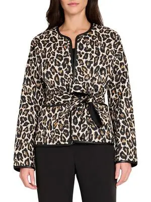 TAHARI ASL Quilted Reversible Jacket With Removable Sash - Natural Leopard