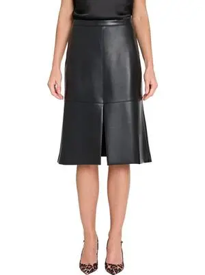 TAHARI ASL Faux Leather A-line Skirt - Black