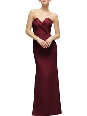 After Six Strapless Tuxedo Gown Cabernet