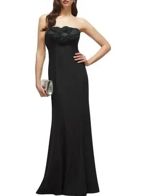 Dessy Collection Floral Embellished Strapless Gown - Black
