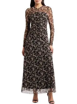 Parker The Willow Floral Mesh Maxi Dress - Rich Black