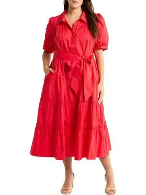 SUGARLIPS Short Sleeve Shirtdress - Red