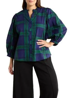 SUGARLIPS Plaid Cotton Button-up Shirt - Navy-green