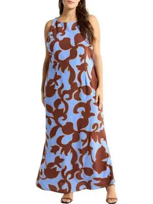 SUGARLIPS Briley Abstract Print Open Back Dress - Brown-blu