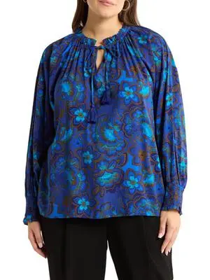 SUGARLIPS Floral Print Long Sleeve Shirt - Navy-blue