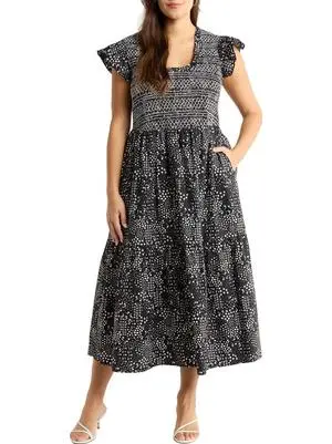 SUGARLIPS SUGARLIPS Larsa Geometric Print Smocked Dress