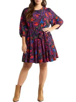 SUGARLIPS Floral Print Minidress - Navy-fuchsia