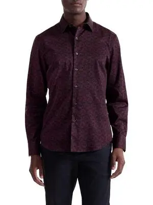 Bugatchi Julian Shaped Fit Abstract Print Button-up Shirt - Burgundy