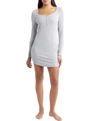 OPEN EDIT Daydream Rib Henley Sleepshirt - Grey Heather
