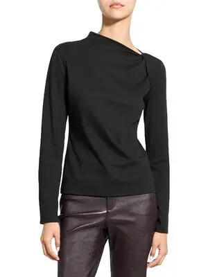 Theory Twisted Slash Neck Top - Black
