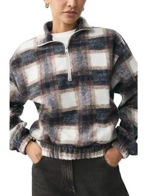 NEXT Plaid Quarter-zip Sweatshirt - Neutral