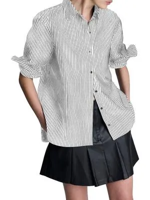 KENNETH COLE Boyfriend Button-up Shirt - Pure White/black