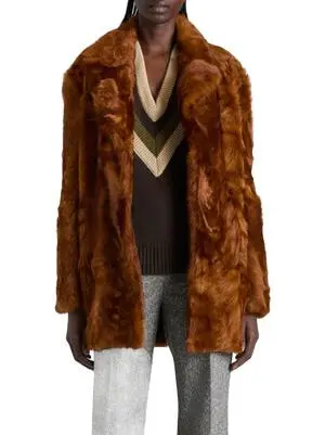 Valentino Garavani Genuine Curly Shearling Coat - Rust