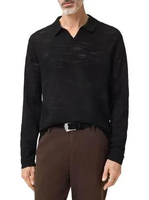 John Varvatos Luciano Long Sleeve Johnny Collar Slub Wool Polo Sweater - Black