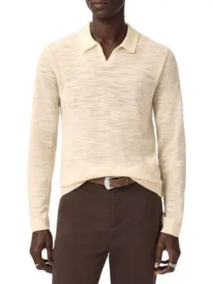 John Varvatos Luciano Long Sleeve Johnny Collar Slub Wool Polo Sweater - Salt