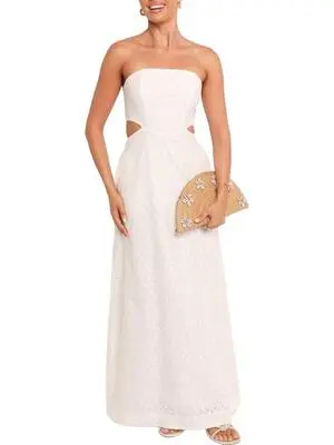 PETAL & PUP Laura Eyelet Strapless Maxi Dress - White