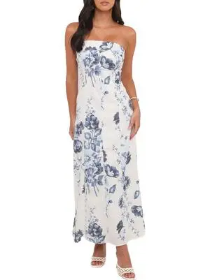 PETAL & PUP Floral Print Strapless Maxi Dress - Blue Floral