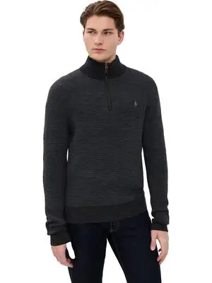 Polo Ralph Lauren Merino Textured Quarter Zip Sweater Charcoal Combo