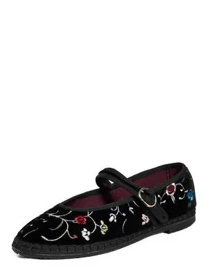 FLABELUS Flabelus X Sea NYC Floral Embroidered Velvet Mary Jane Flats Priscilla