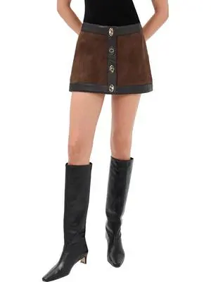 Retrofete Lisbeth Leather Mini Skirt - Chocolate/tobacco