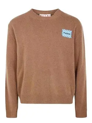 Marni Logo-patch Crew-neck Sweater - Brown
