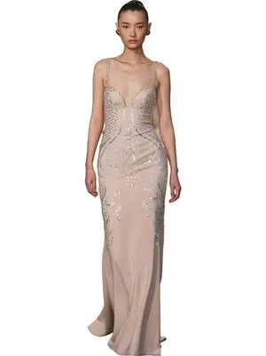 GEORGES HOBEIKA Sequined-embellished Column Gown - Nude