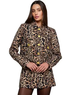 L'Agence Nyx Leopard Print Cropped Jacket - Brown Multi Patch Leopard