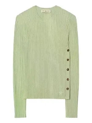 Tory Burch Ribbed Knit Button Sweater - Green