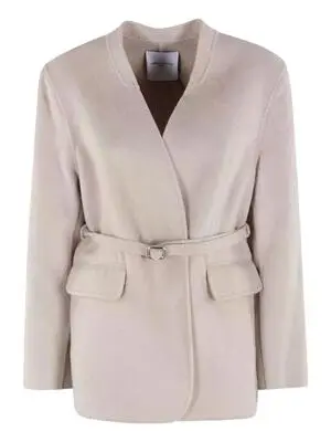 ISABELLE BLANCHE Belted Collarless Jacket Neutrals