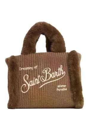 MC2 SAINT BARTH Colette Knitted Tote Bag With Shearling Trim - Brown