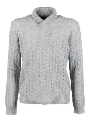 MOORER Cable-knit Shawl-collar Sweater - Grey