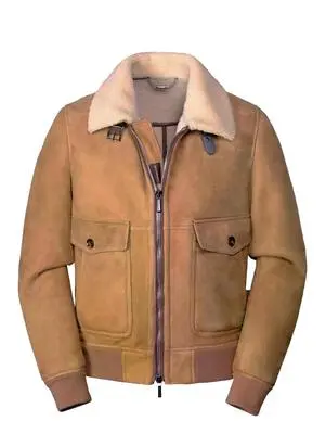 MOORER Shearling Collar Pocket Jacket - Brown