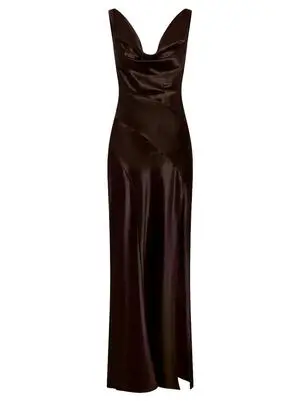 NICHOLAS Alfina Cowl-neck Slit Maxi Dress - Brown