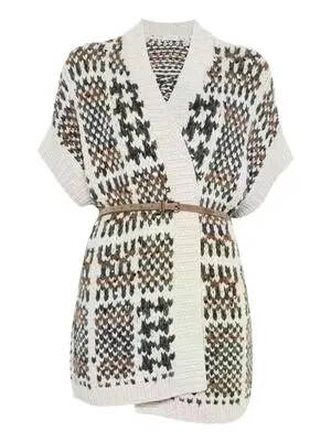 Brunello Cucinelli Patterned Belted Cardigan - Neutrals