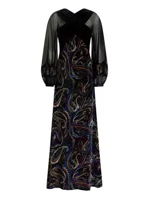 Etro Wide Puff Sleeves Maxi Dress - Black
