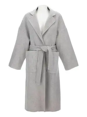 AFTERCOAT Belted Wool-Blend Coat With Drop Shoulders Grey
